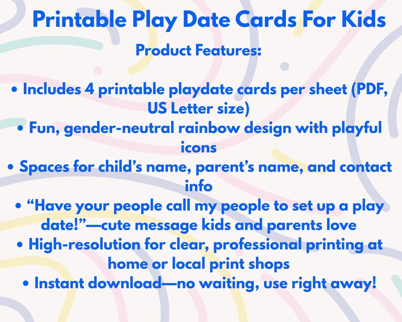 Printable Play Date Cards for Kids | Editable Kids Contact Card Sheet ...