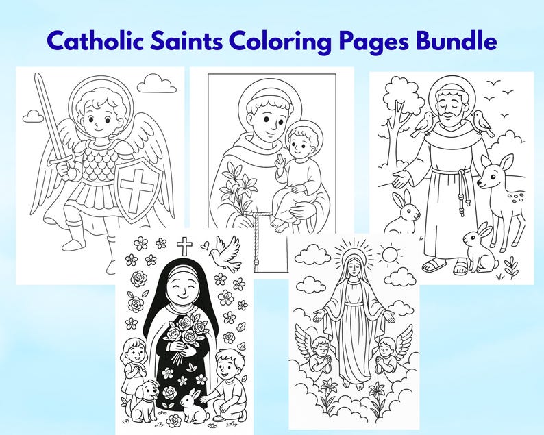 Saints for Kids Catholic Coloring Pages | 5 Printable Saint PDF Bundle ...