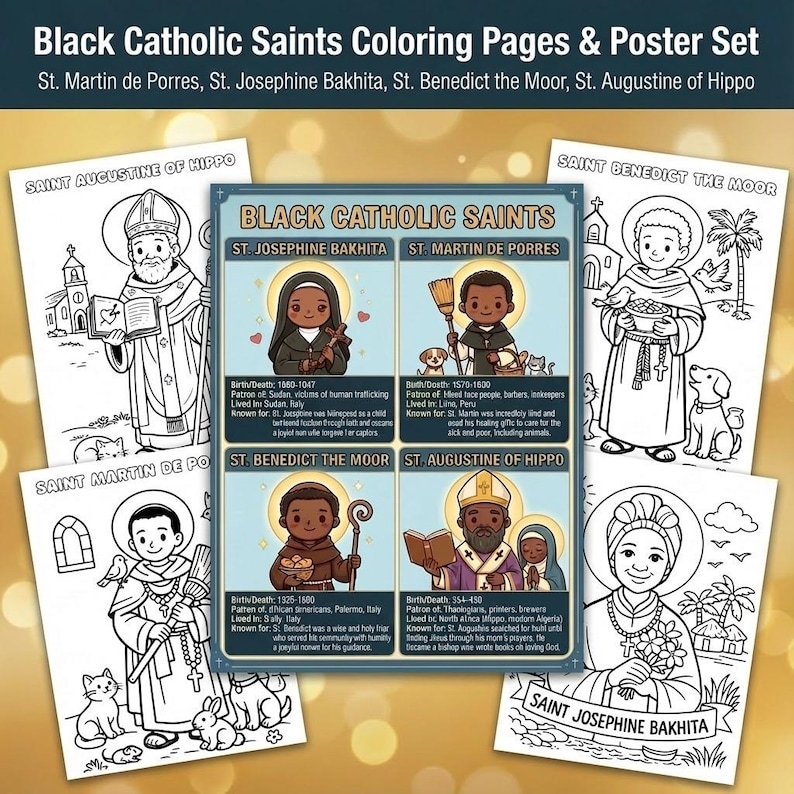 Black Catholic Saint Coloring Pages Poster Set Printable | St Martin De ...