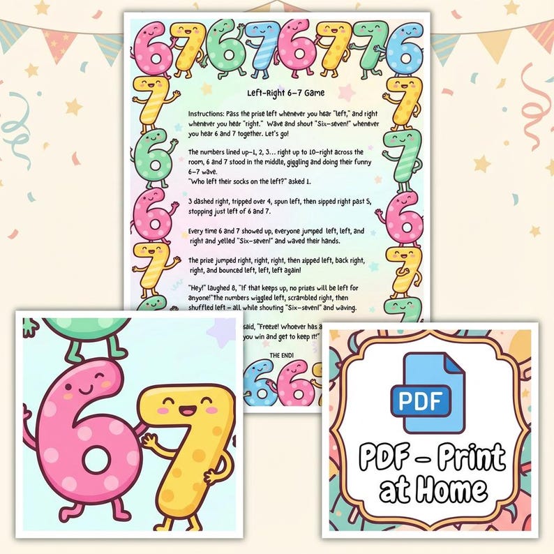 Kids 6 7 Game Left Right Story for Kids, Six Seven Meme Party Game ...