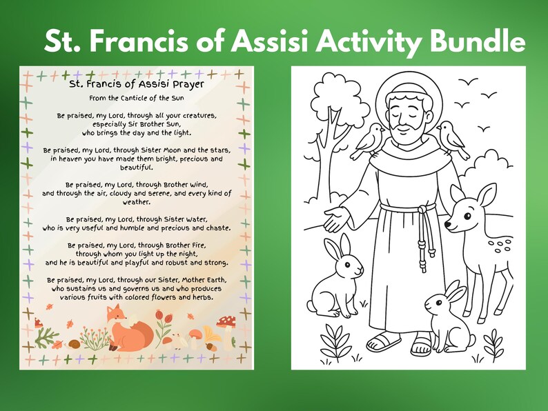 Saint Francis of Assisi Kids Activity Bundle: Coloring Page, Prayer ...