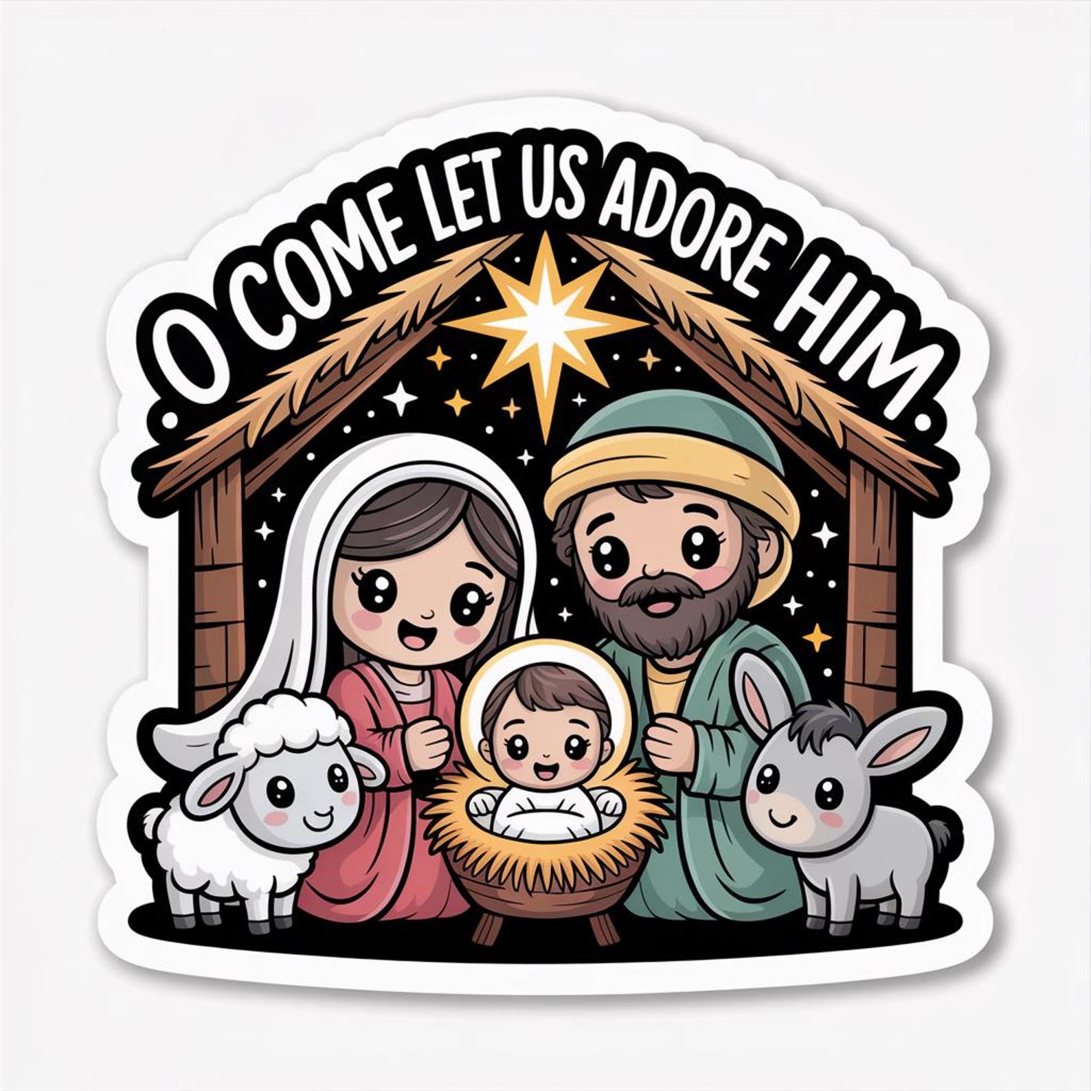 Kawaii Nativity Scene Die Cut Sticker – Christian Christmas Sticker, O ...