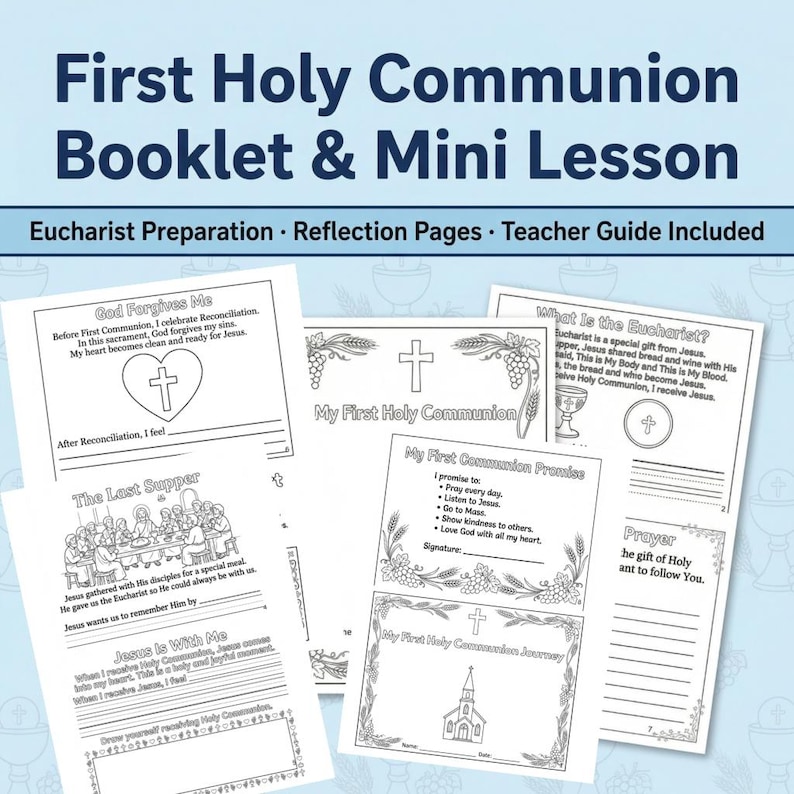 First Holy Communion Booklet Catholic Kids | Printable Mini Book ...