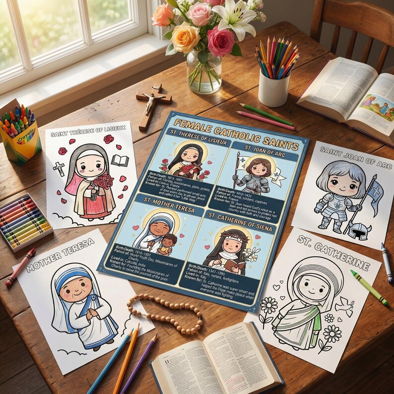 Female Catholic Saints Coloring Pages & Poster Printable | St Therese ...