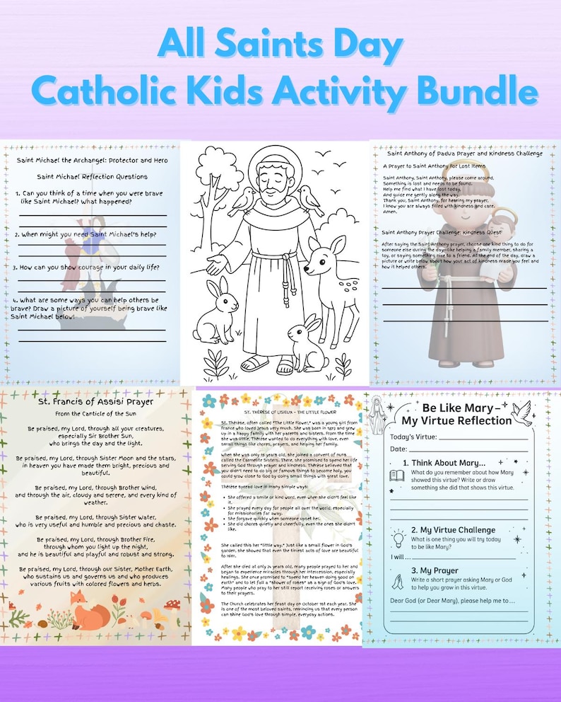Saints for Kids Catholic Printable Activity Bundle Saints Coloring ...