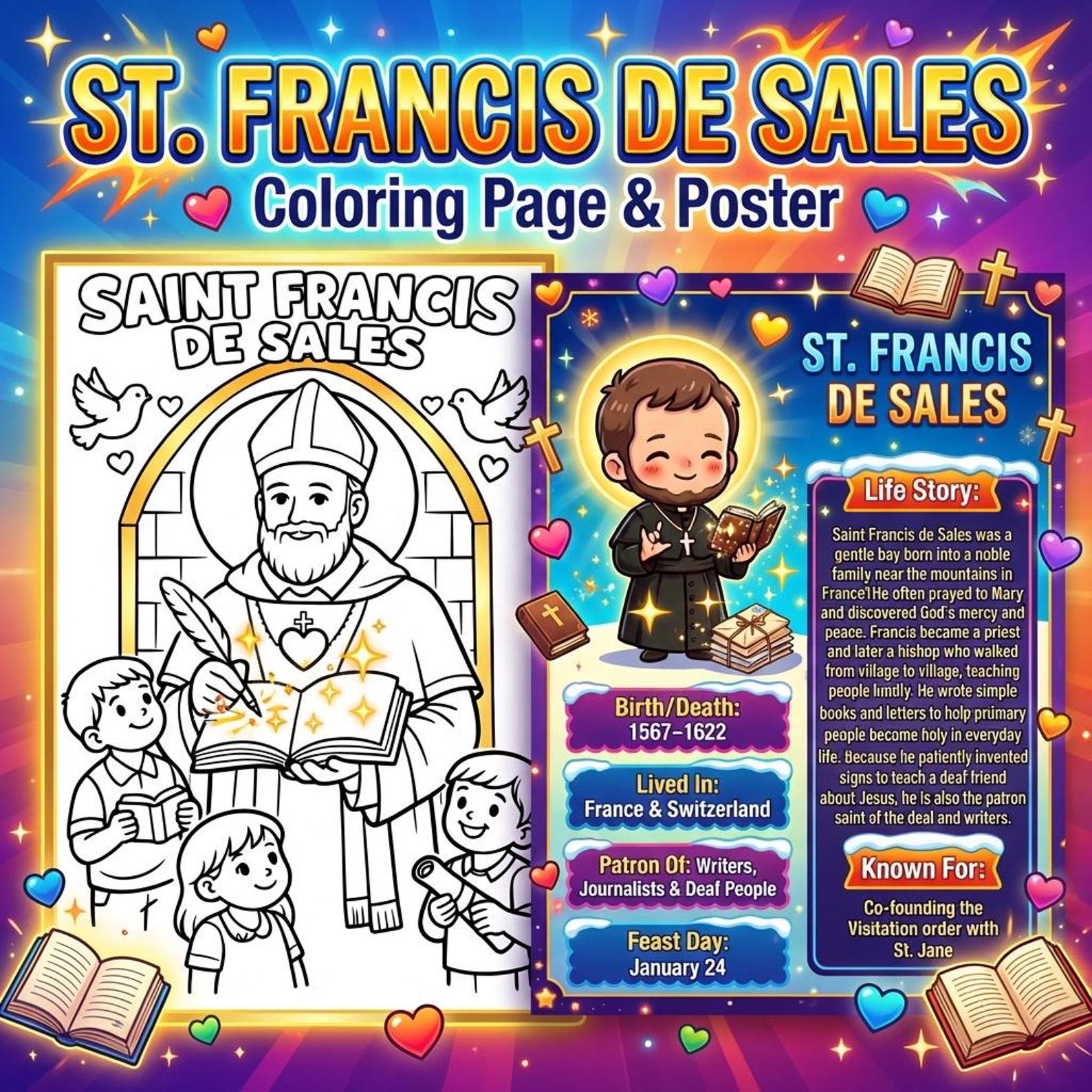 St Francis De Sales Bulletin Board Saint Poster Coloring Page Printable ...