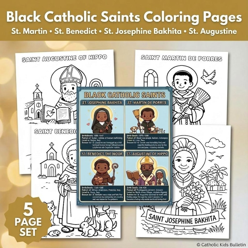 Black Catholic Saint Coloring Pages Poster Set Printable | St Martin De ...