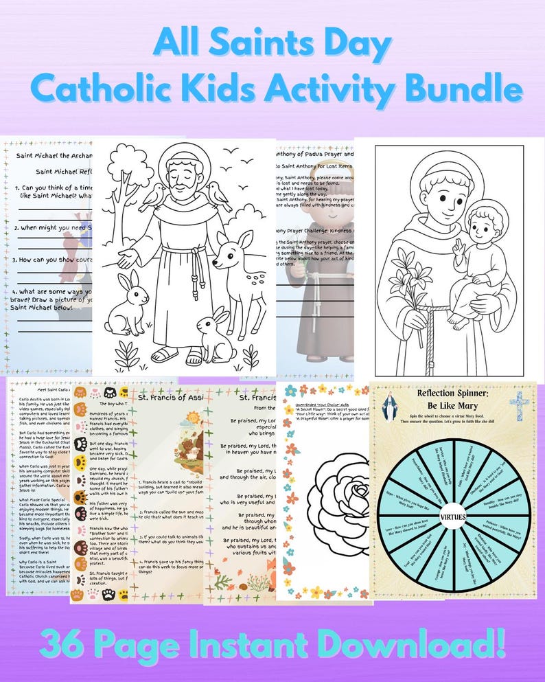 Saints for Kids Catholic Printable Activity Bundle Saints Coloring ...