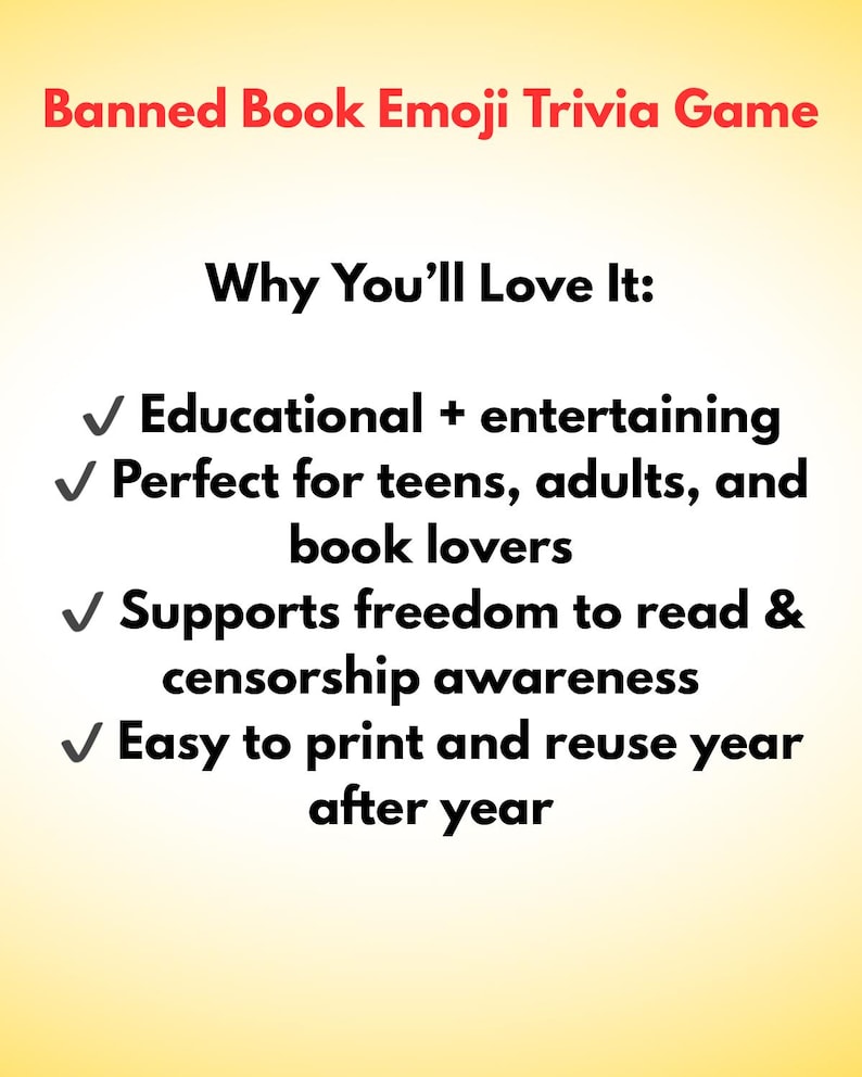 Banned Books Emoji Trivia Game: Literacy & Censorship Awareness (PDF ...