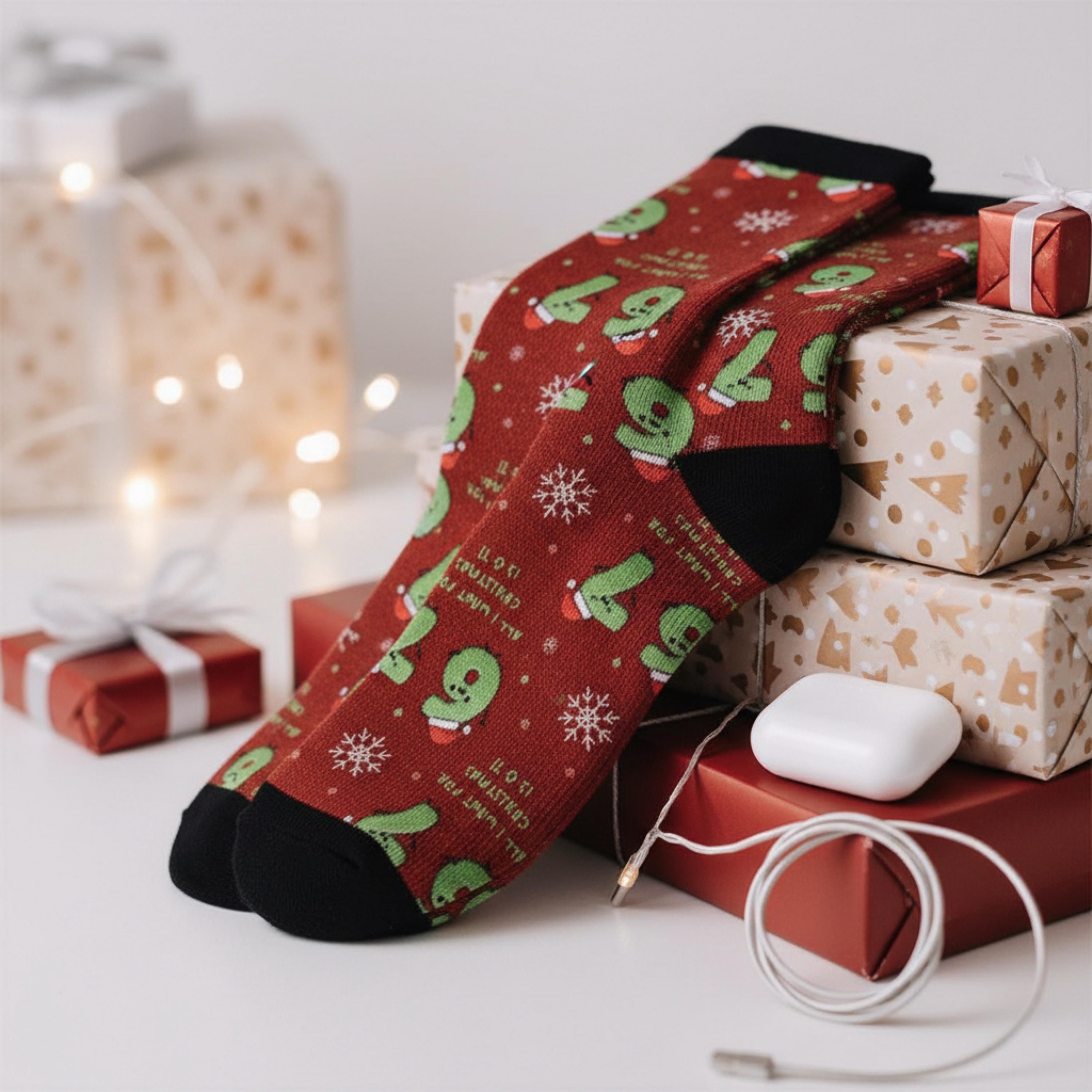 Gen Alpha Socks, Tiktok Holiday Kids Socks, Tween Christmas Meme 6 7 ...