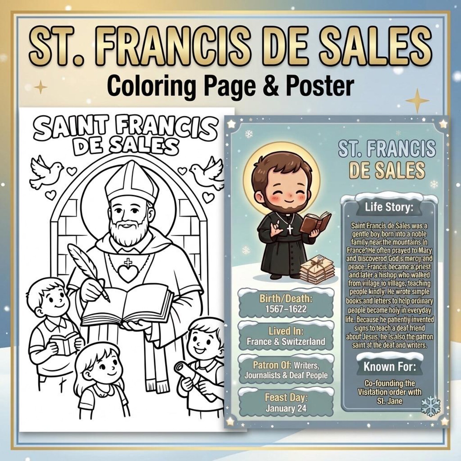 St Francis De Sales Bulletin Board Saint Poster Coloring Page Printable ...