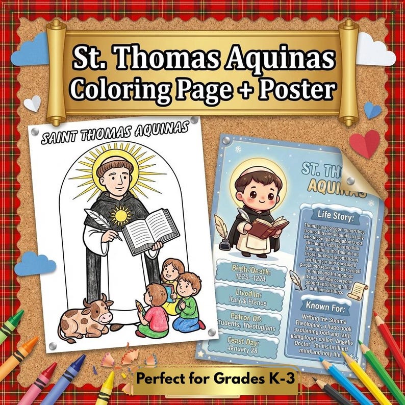 St Thomas Aquinas Homeschool Saint Poster & Coloring Page Catholic Kids ...
