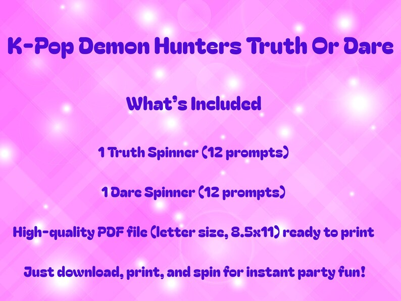 Buy K-pop Demon Hunters Truth or Dare Game | Printable Spinner Party ...