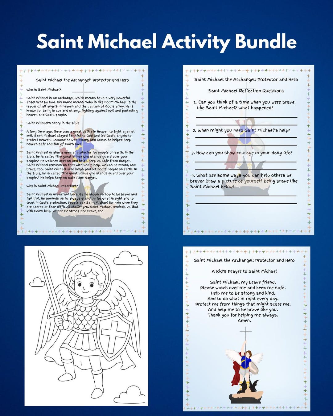 Saint Michael Catholic Kids Printable Bundle: Prayer, Coloring ...