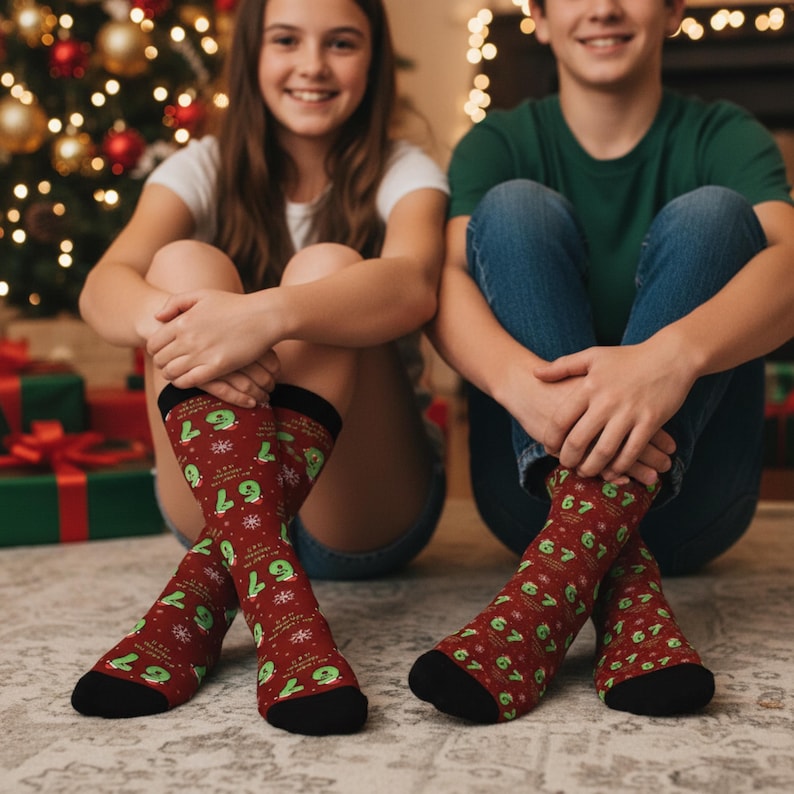 Gen Alpha Socks, Tiktok Holiday Kids Socks, Tween Christmas Meme 6 7 ...