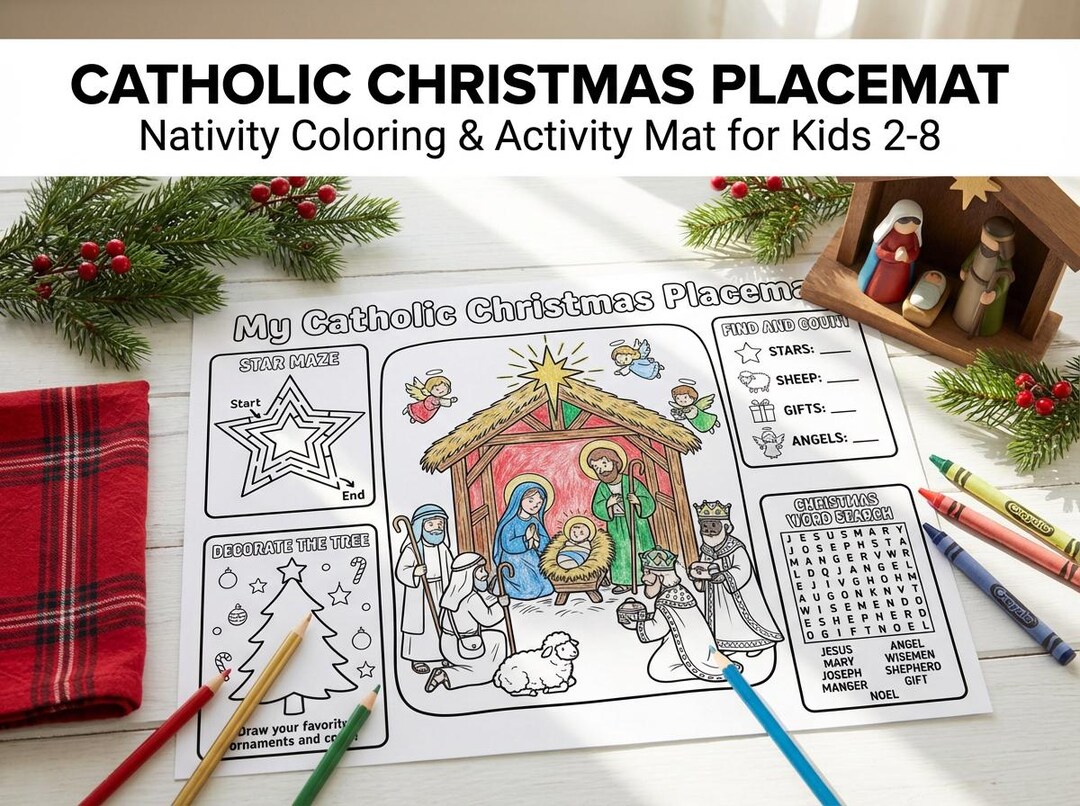 Nativity Activity Mat for Kids, Catholic Christmas Placemat, Advent ...
