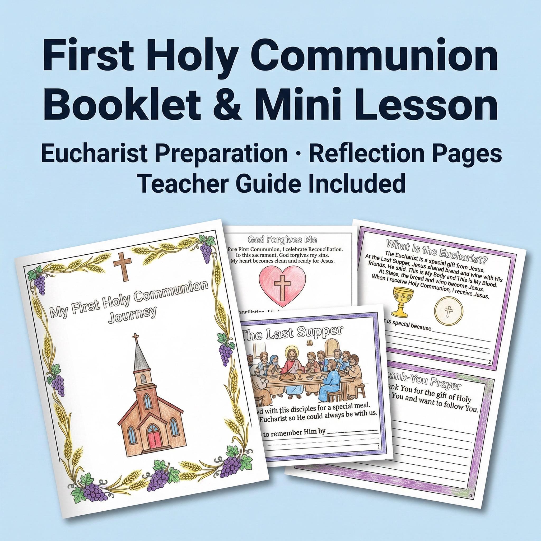 First Holy Communion Booklet Catholic Kids | Printable Mini Book ...