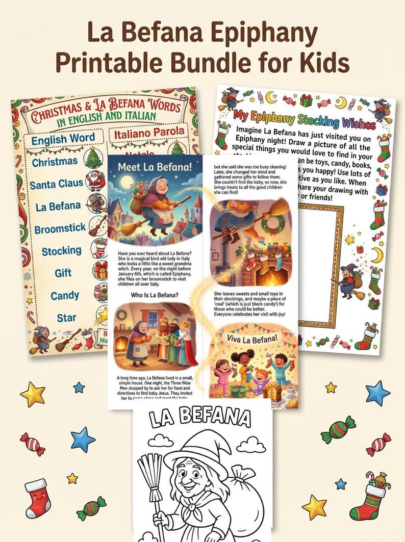Italian Heritage La Befana Epiphany Kids Printable | Italian American ...
