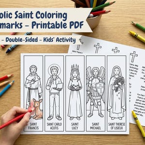 Catholic Coloring Bookmarks, Fun Prayer Cards for Kids, Saint Feast ...