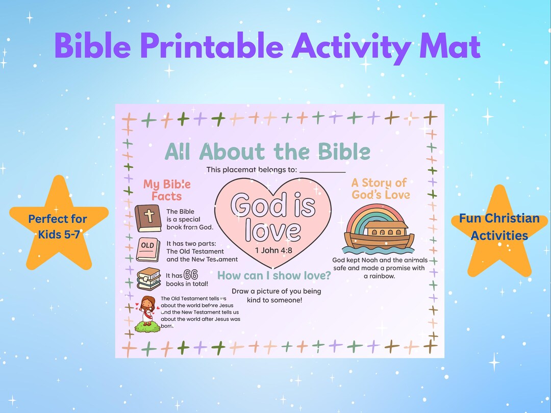 Bible Activity Learning Placemat for Kids: Christian Mat (PDF Download ...