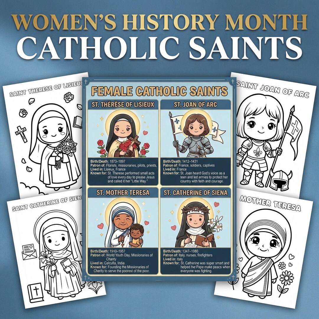 Female Catholic Saints Coloring Pages & Poster Printable | St Therese ...