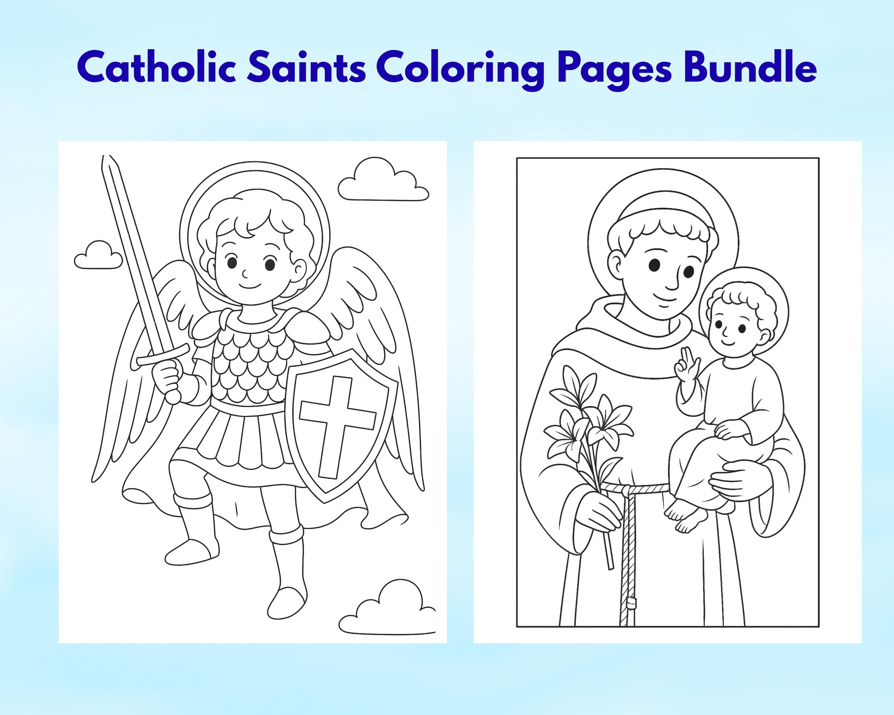 Saints for Kids Catholic Coloring Pages | 5 Printable Saint PDF Bundle ...