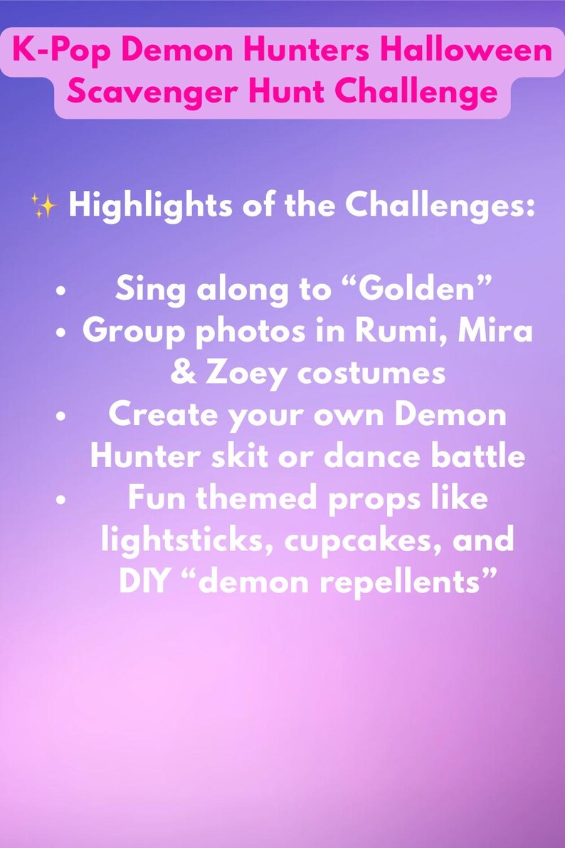 K-pop Demon Hunters Halloween Scavenger Hunt Game | Printable Party ...