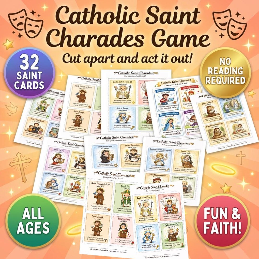 Catholic Homeschool Charades Kids Saints Game – Printable Kids Act It ...