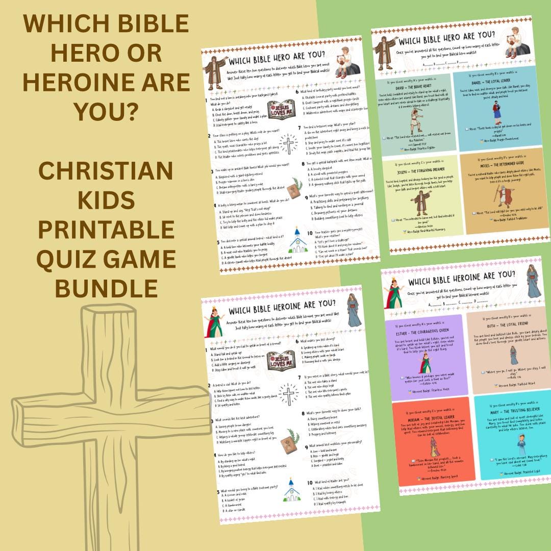 Which Bible Hero or Heroine Are You? Printable Quiz Bundle | Christian ...