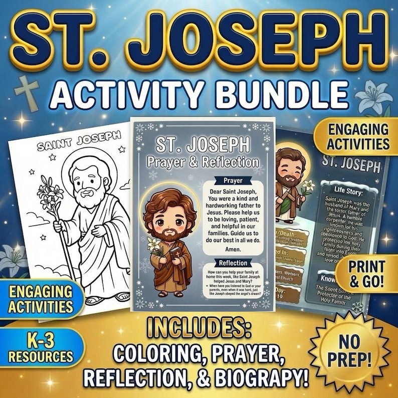 Saint Joseph Catholic Printable Poster Coloring Page Prayer Reflection ...
