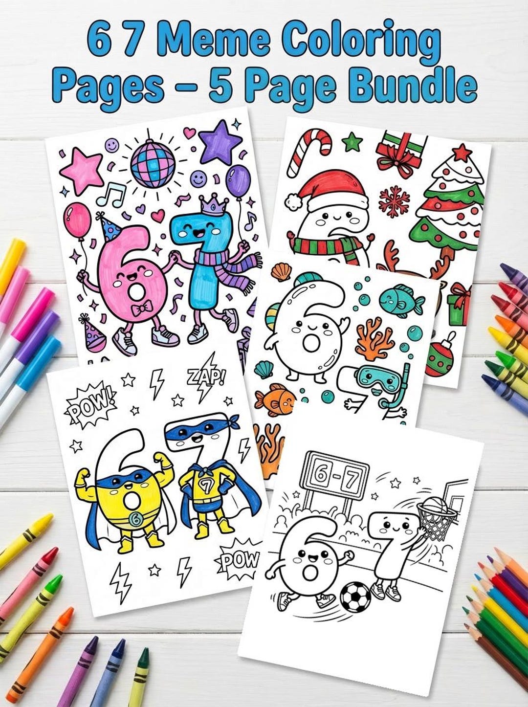 Cute 6 7 Meme Coloring 6-7 Color for Kids, Tweens & Gen Alpha Art, 67 ...