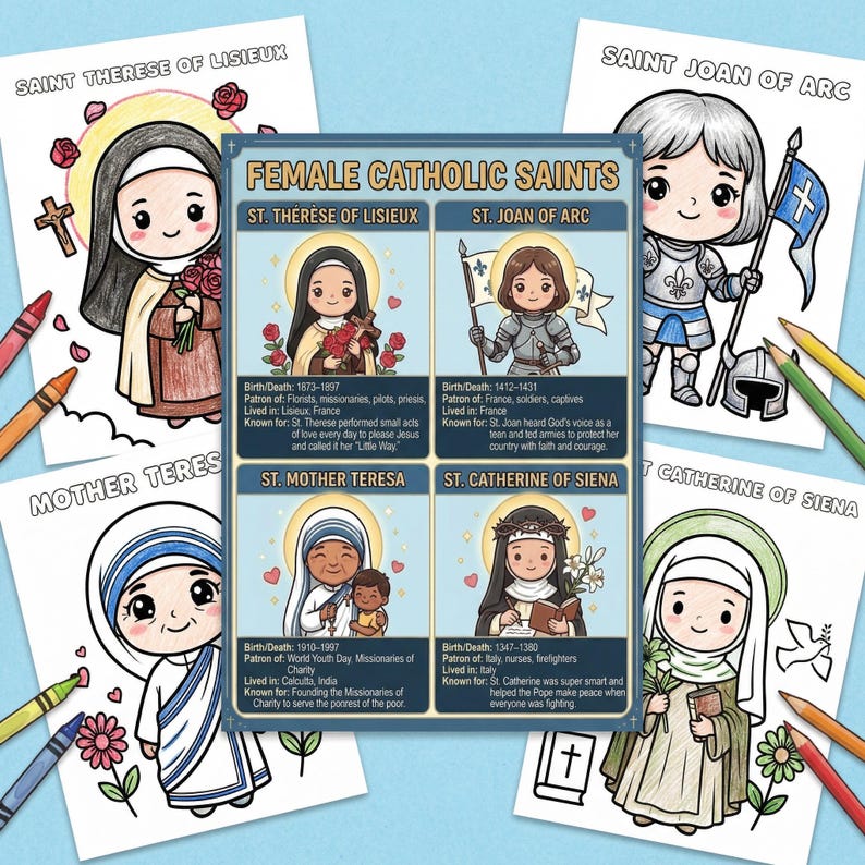 Female Catholic Saints Coloring Pages & Poster Printable | St Therese ...
