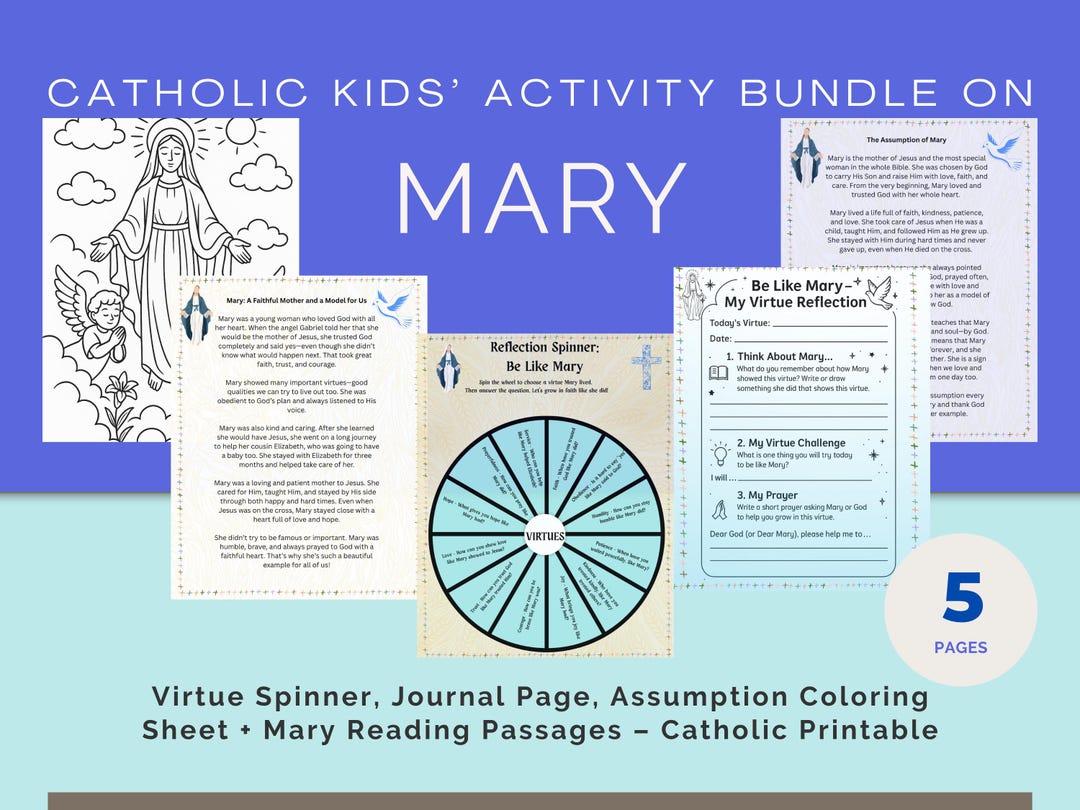Catholic Kids Saint Mary Activity Bundle: Virtue Spinner, Coloring Page ...