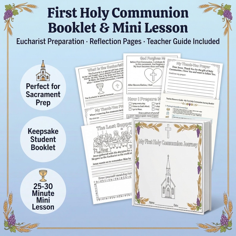 First Holy Communion Booklet Catholic Kids | Printable Mini Book ...