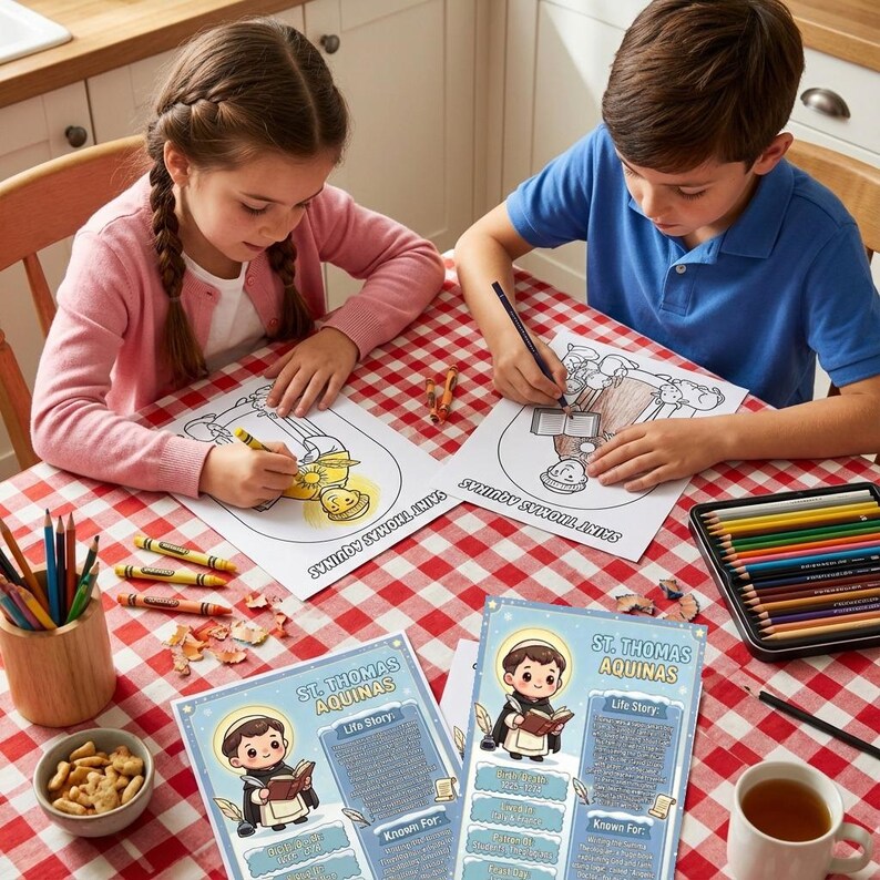 St Thomas Aquinas Homeschool Saint Poster & Coloring Page Catholic Kids ...