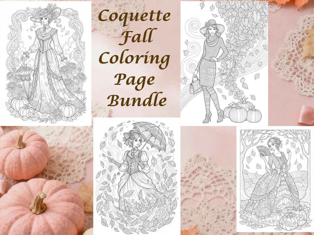 Coquette Fall Coloring Pages: Autumn Fashion Illustration (PDF) - Etsy