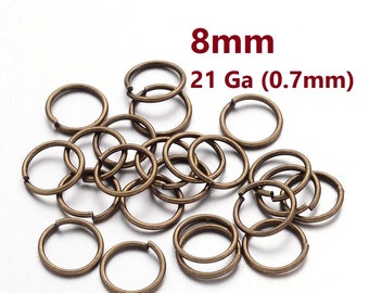 8mm Jump Rings, 100 Antique Brass Jump Rings / Bronze Open 8x0.7mm 21 ...