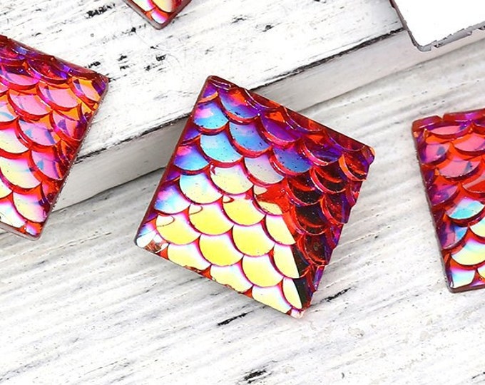 10 Pcs Mermaid Fish Scales Resin Carved Embellishment Cabochons Red ...
