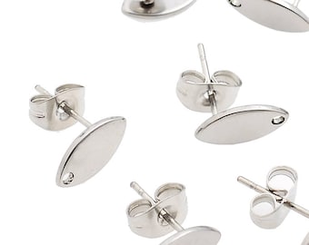 10 Pcs. 5 Pairs 304 Stainless Steel Oval Earring Posts / Bases/ Studs ...