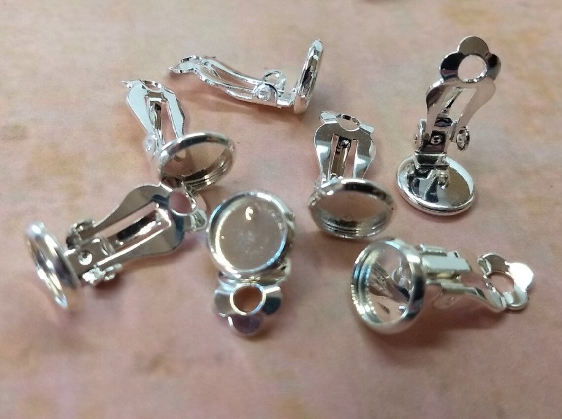 10 Pcs. Silver Plated Earring Clips Settings Hinged Bezels | Etsy