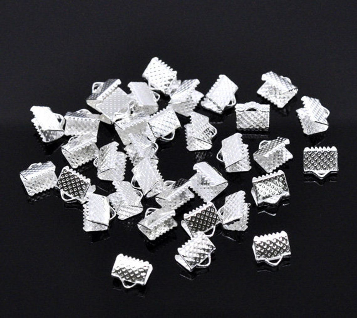 100 Pcs. Silver Plated Textured Ribbon Crimp End Caps 8mm X - Etsy