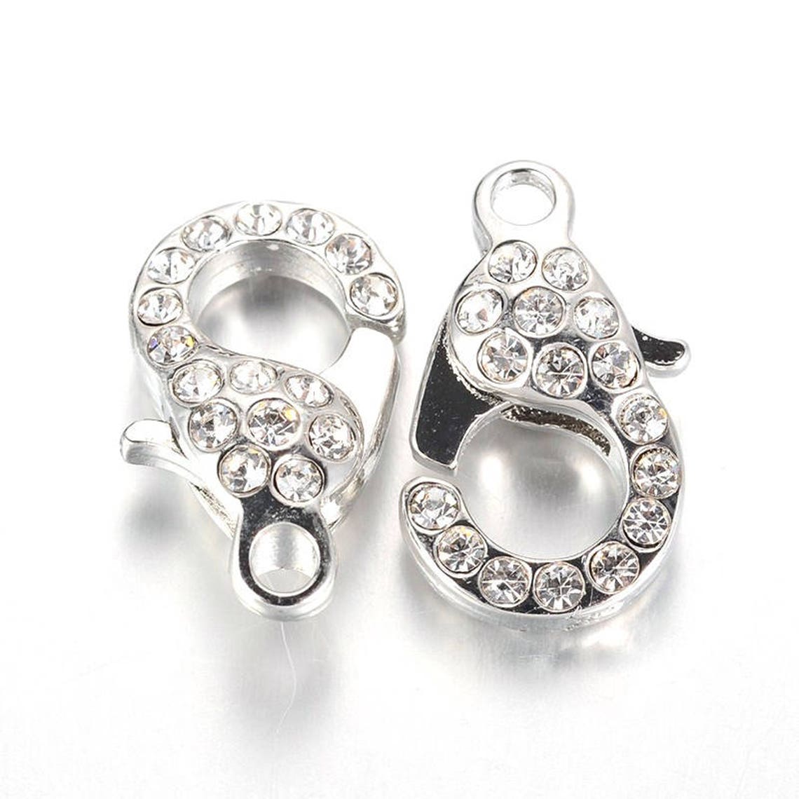 5 Pcs. Silver Tone Rhinestone Lobster Clasps 21mm X 12mm | Etsy