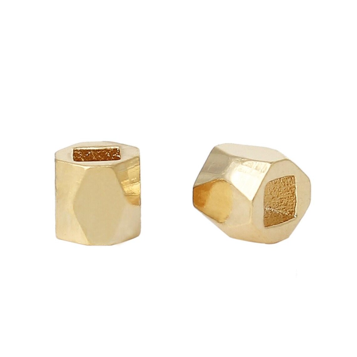 50 Pcs Gold 18K Over Copper Cuboid Spacer Polygon Faceted Beads - 3.4mm ...