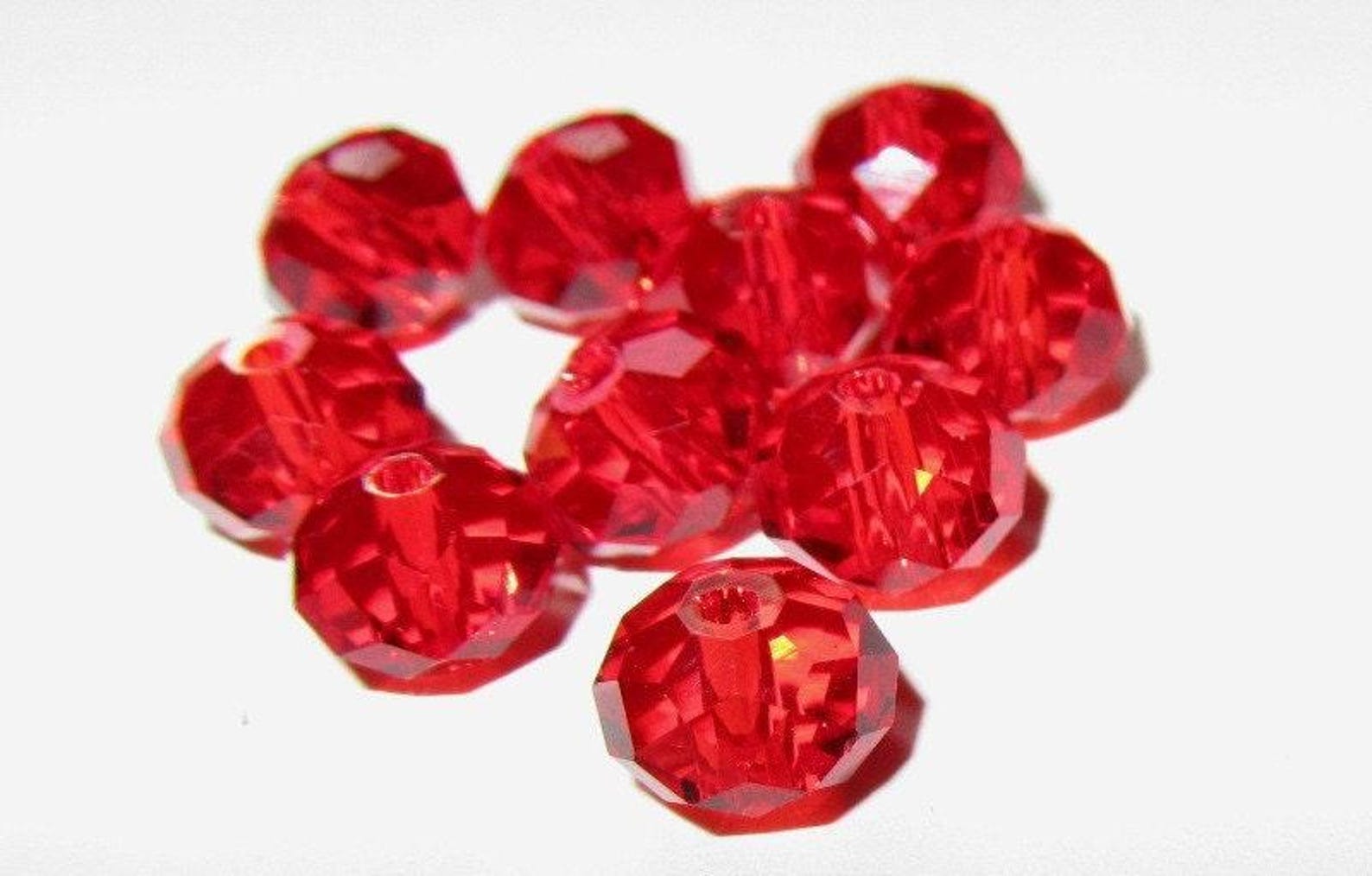 20 Pcs. Red Crystal Glass Faceted Rondelle Beads - 8mm - Hole Size: 1 ...
