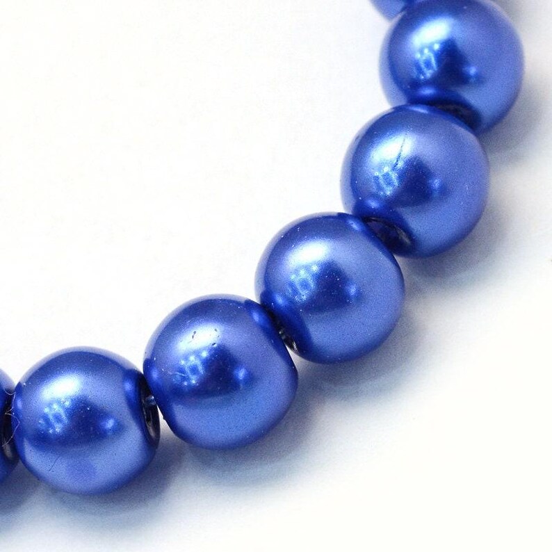 6mm Bright Blue Glass Pearl Imitation Round Beads - 32 Inch Strand ...
