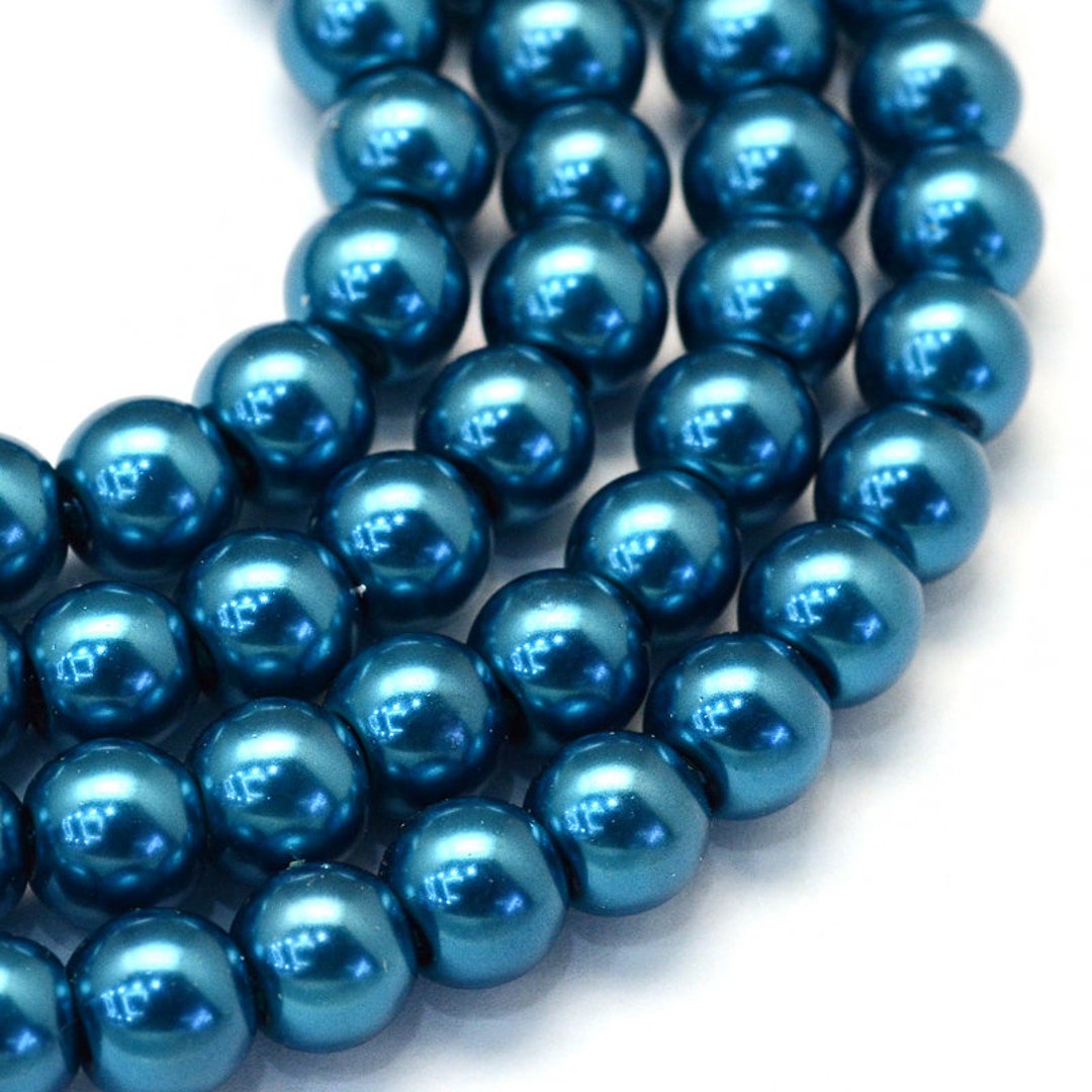 12mm Peacock Blue Glass Pearl Imitation Round Beads 16 Inch Strand ...