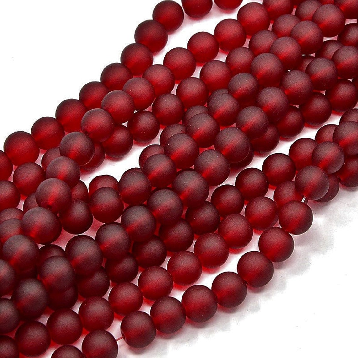 8mm Dark Red Frosted Glass Round Beads 15 Strand - Etsy