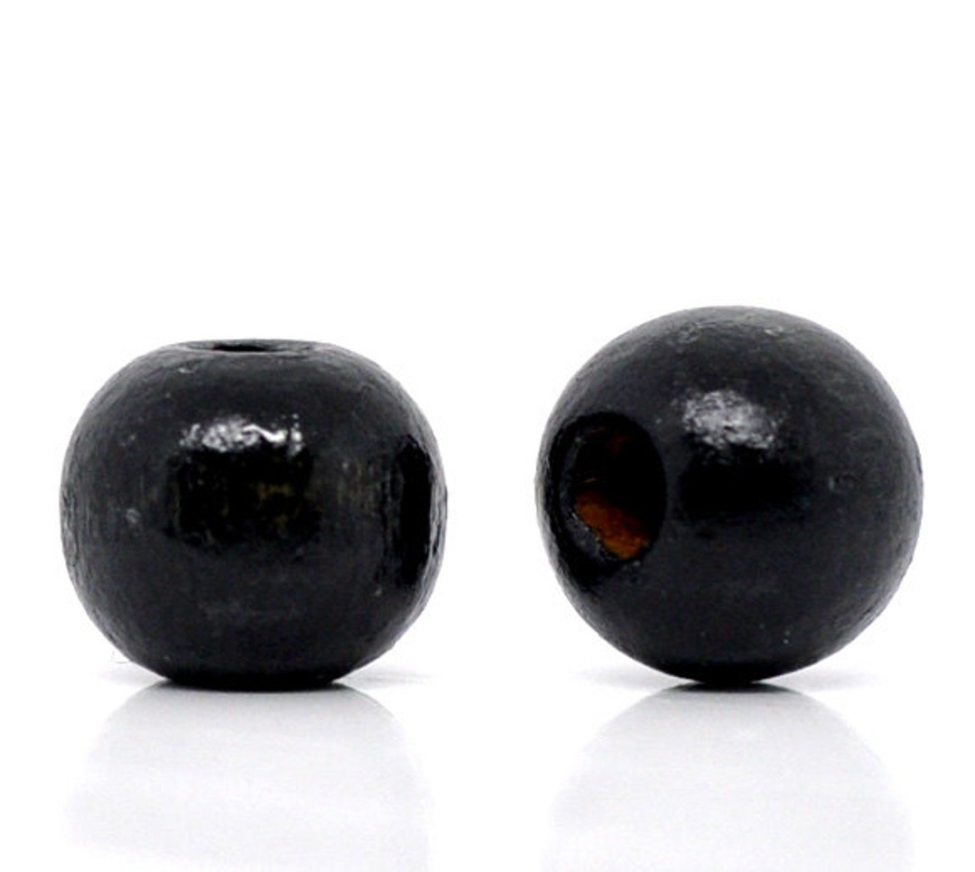 200 Pcs Black Wooden Wood Round Spacer Beads - 10x9mm - Hole Size: 3mm ...