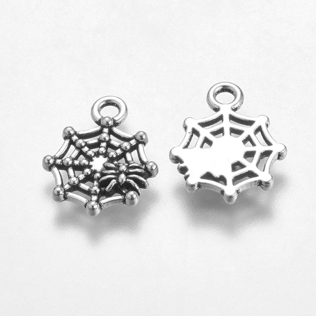 50 Pcs. Antique Silver Spider Web Charms Pendants 17mm X - Etsy