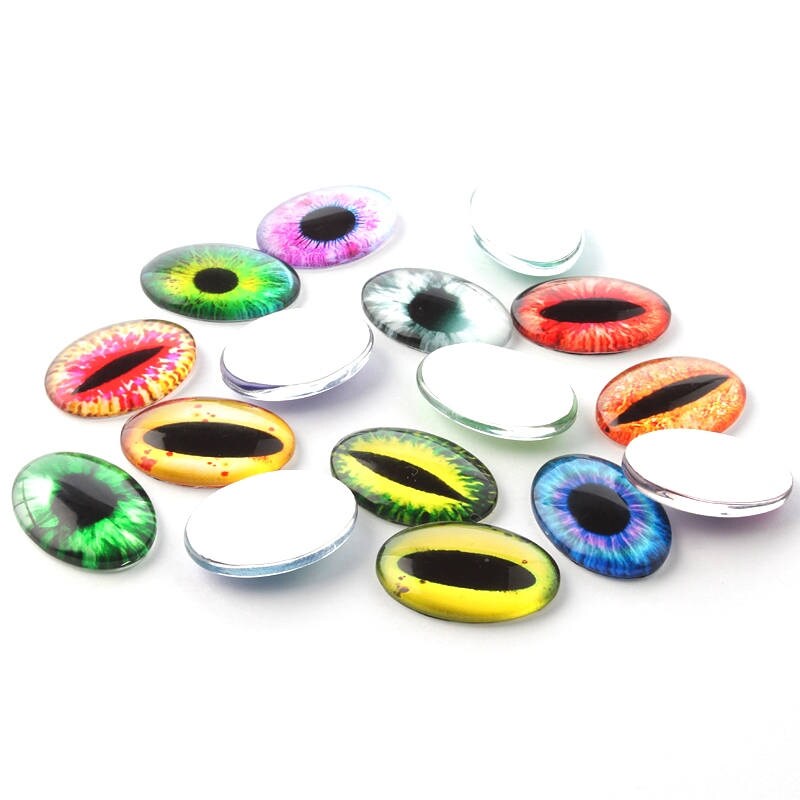 10 Pcs Oval Dragon Cat Eyes Glass Round Dome Seals Tiles Cabochons ...